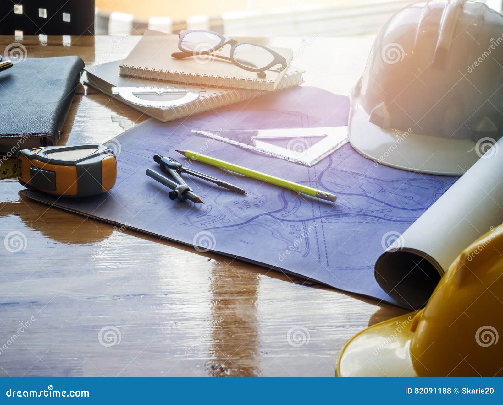 Drafting Compass and Rulers on Blueprints Stock Photo - Image of ...