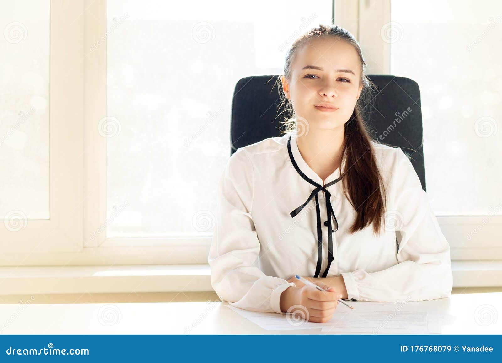 Drafting a Contract. Female Partner Signs Documents at Office Stock ...