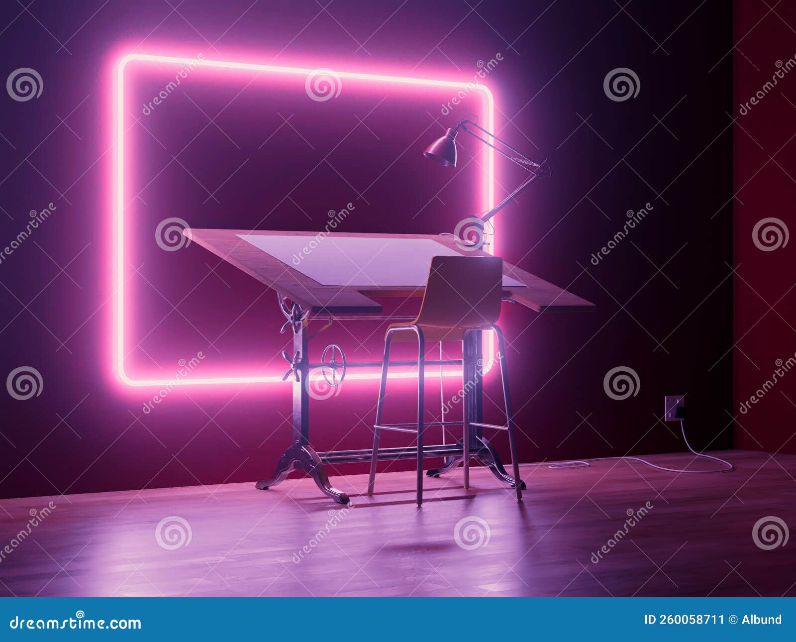 Drafting Desk Workstation Pink Neon Frame Royalty-Free Stock Photo ...