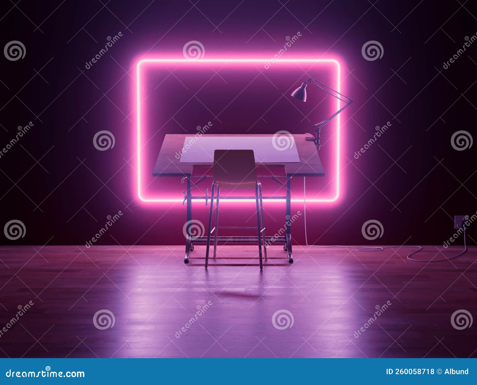 Drafting Desk Workstation Pink Neon Frame Royalty-Free Stock Image ...