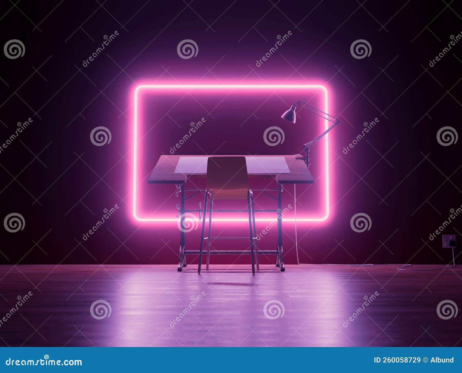 Drafting Desk Workstation Pink Neon Frame Stock Illustration ...