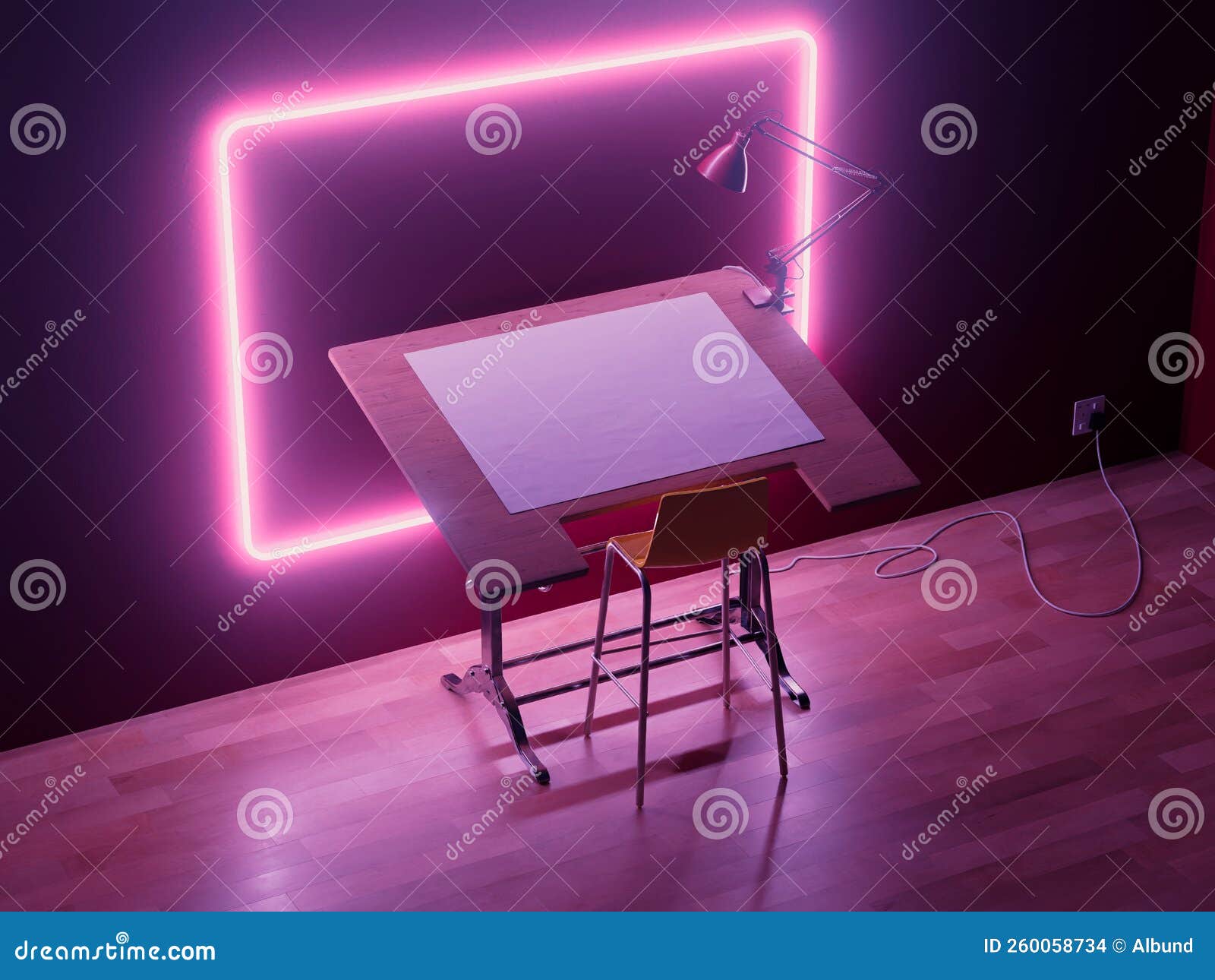Drafting Desk Workstation Pink Neon Frame Stock Photography ...
