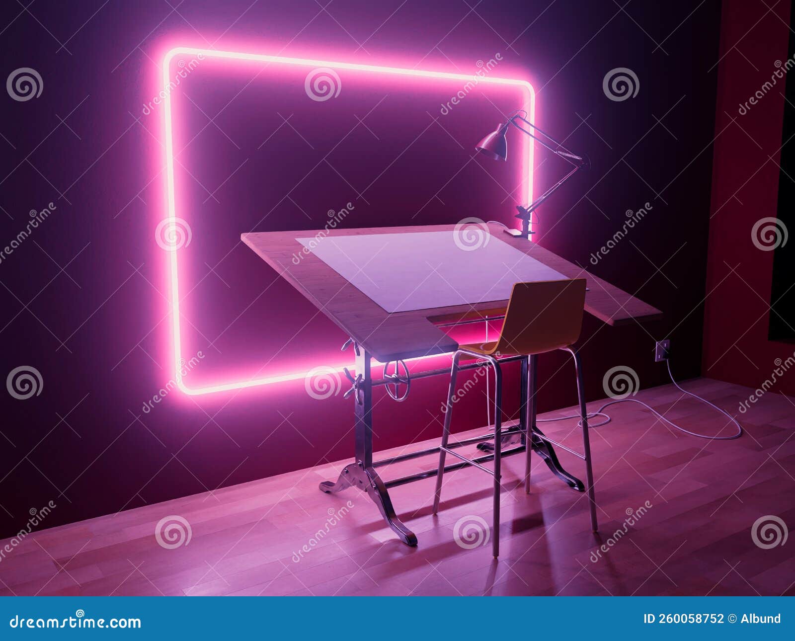 Drafting Desk Workstation Pink Neon Frame Stock Photography ...