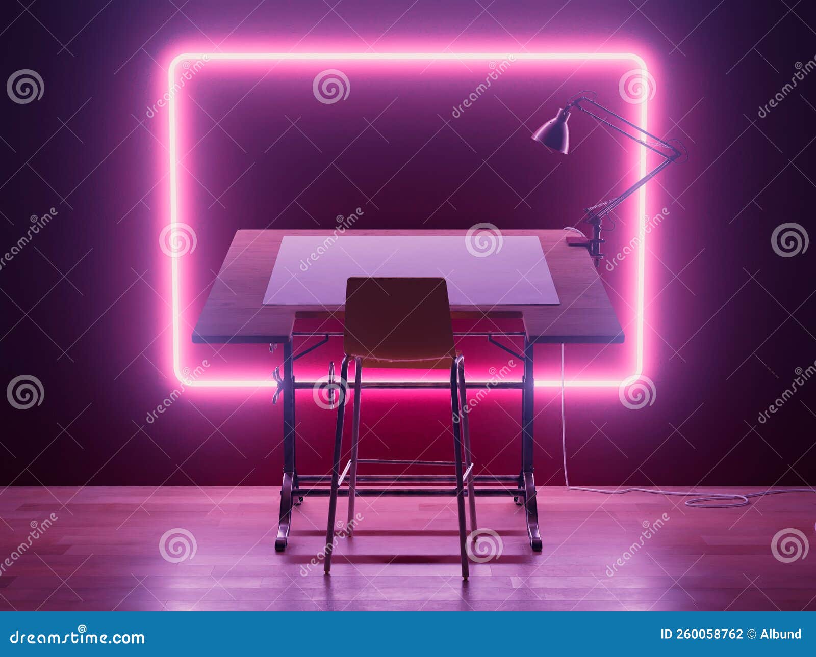 Drafting Desk Workstation Pink Neon Frame Stock Photo | CartoonDealer ...