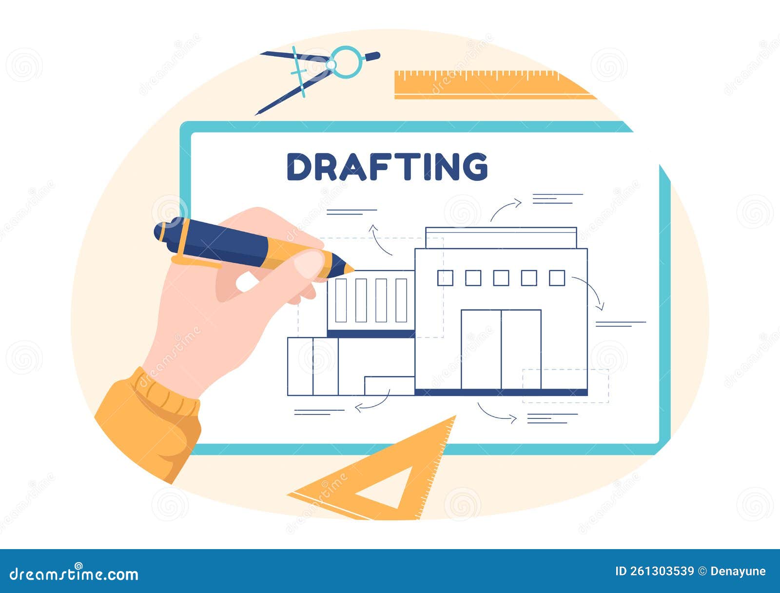 Drafting, Engineer or Architect Working on Drawing Board Projecting and ...