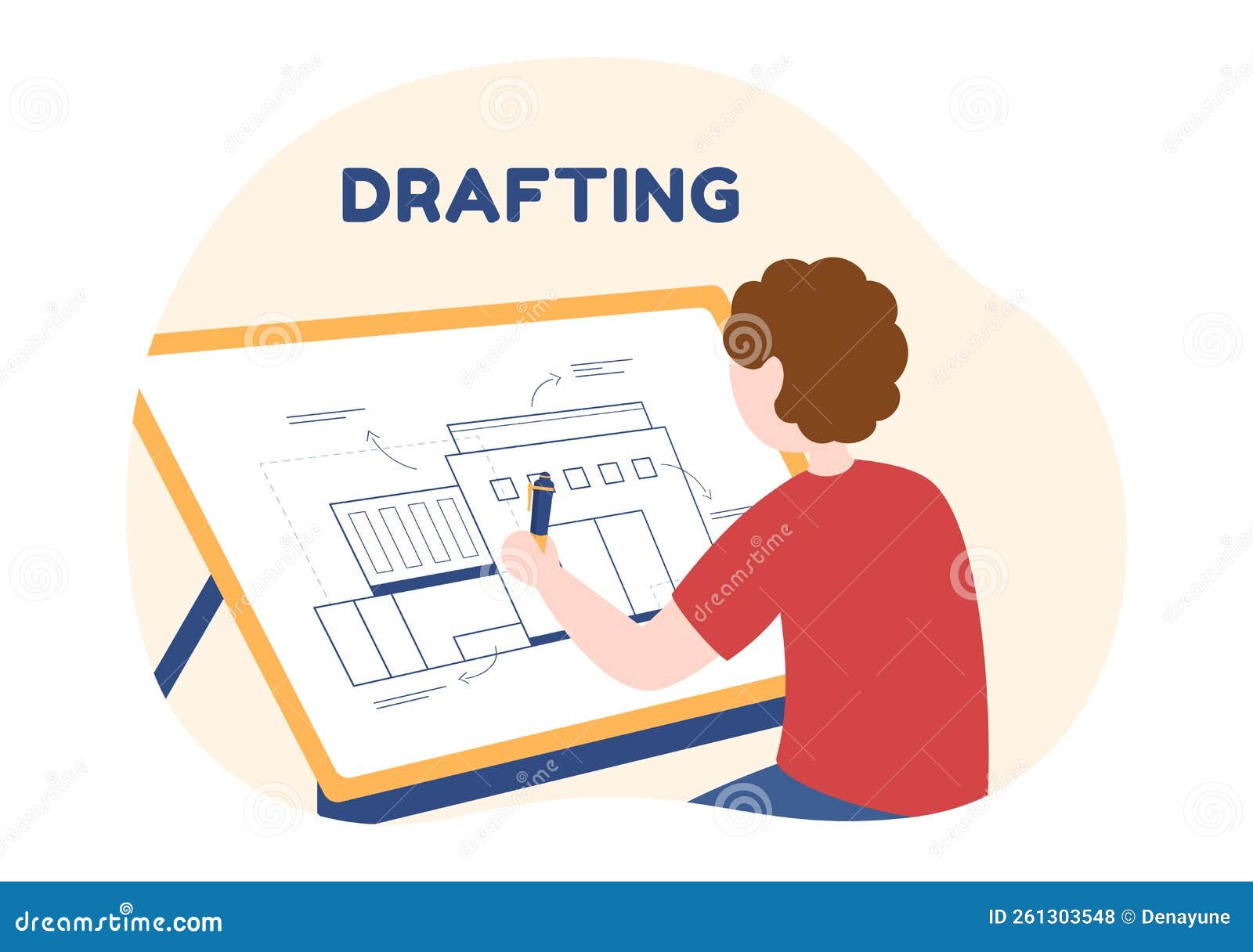 Drafting, Engineer or Architect Working on Drawing Board Projecting and ...