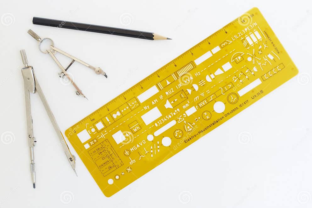 Drafting Instruments and Electrical Stencil Stock Image - Image of ...