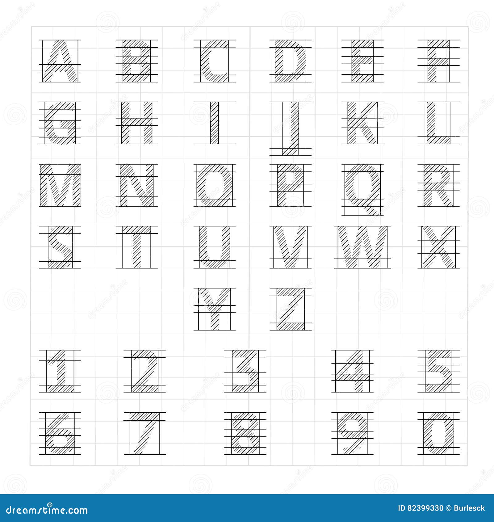 Drafting Paper Alphabet. Vector Drawing Sketch Letters Stock ...