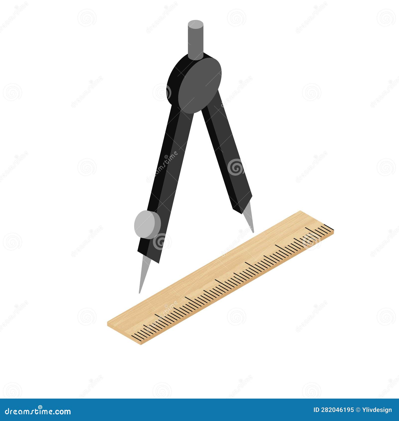 Drafting Tool Icon Isometric Vector. Black Drafting Compass Near Wooden ...
