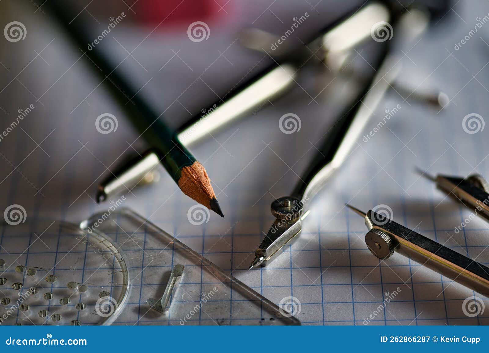 Drafting Tools on Grid Paper Close Up Stock Image - Image of tool ...