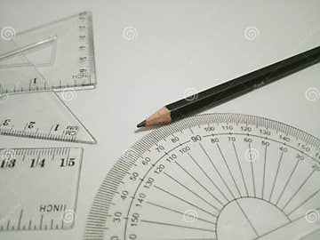 Drafting Tools and Pencil are on White Background 2. Stock Photo ...