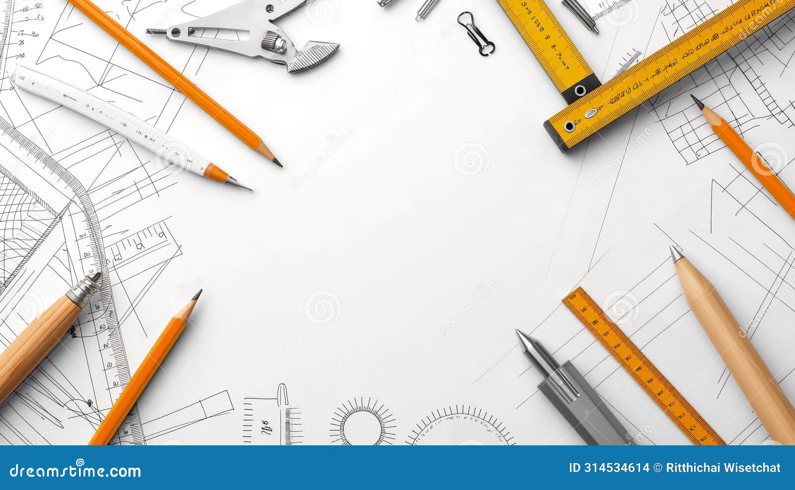 Drafting Tools and Pencils on Technical Drawing Paper, Engineering ...