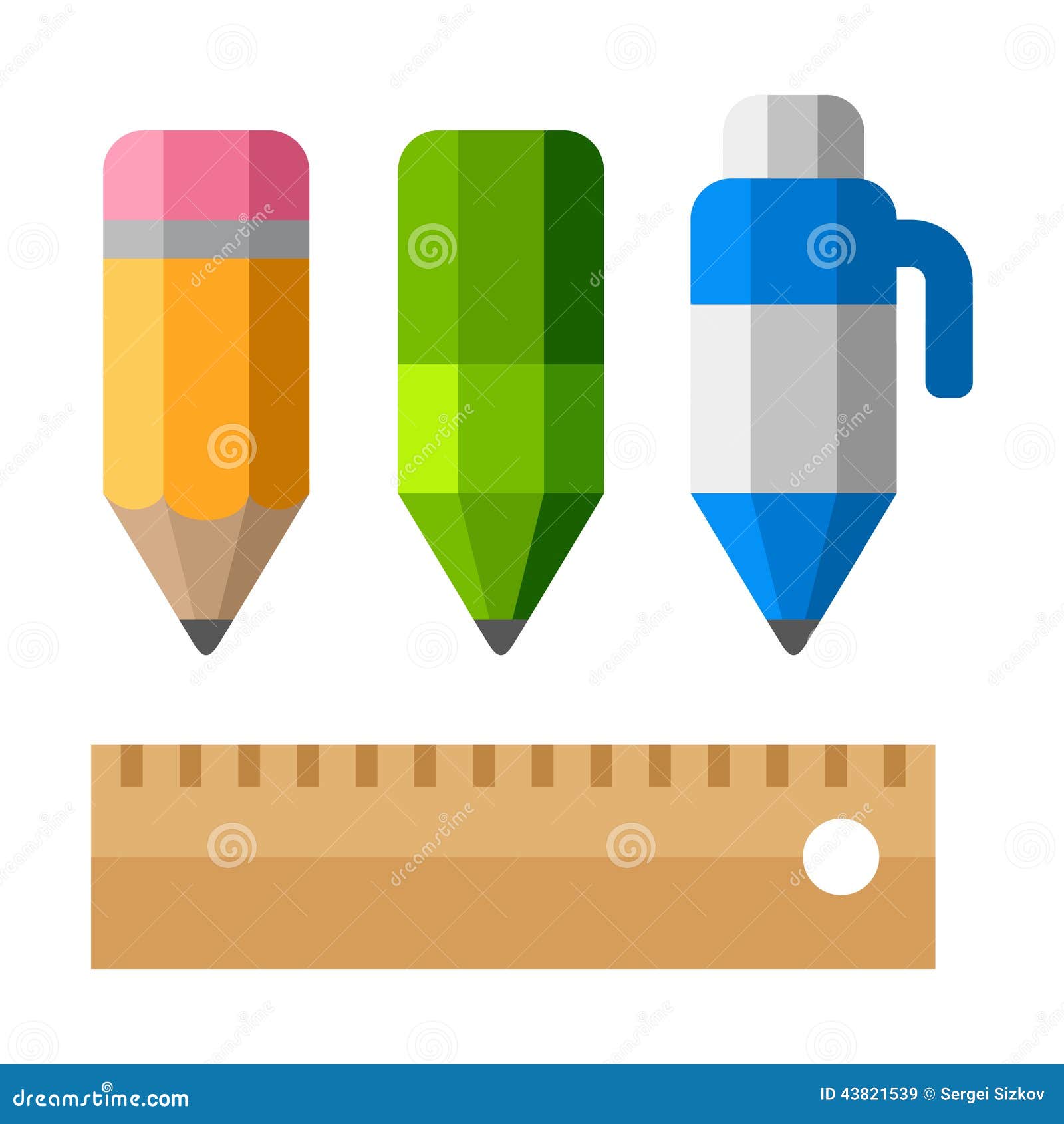 Drafting Tools On White Background. School Cartoon Vector ...