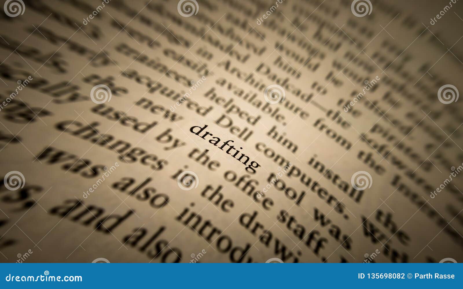 Drafting Word Highlighted and Focused in an Old Book Stock Photo ...