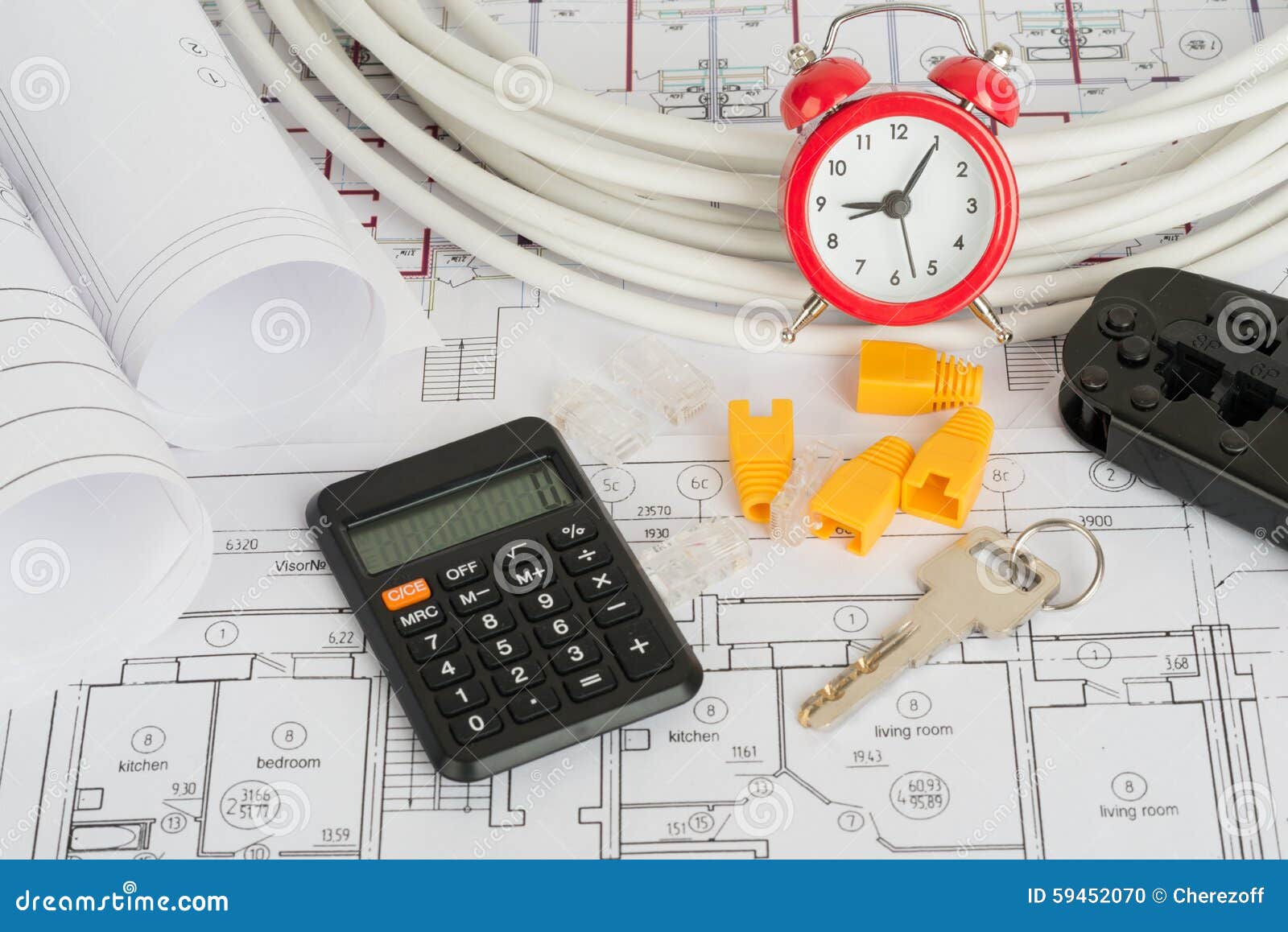 Drafts with Computer Wires and Key Stock Photo - Image of plan ...