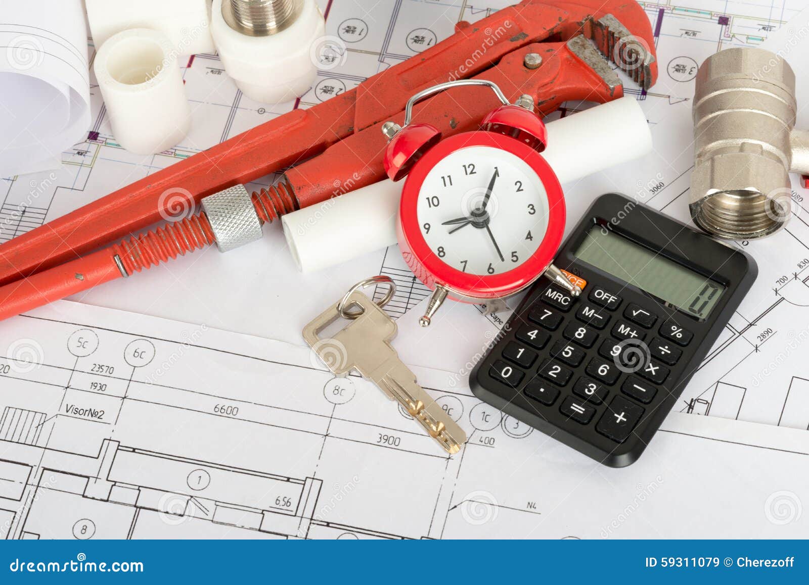 Drafts with Instrument and Key Stock Image - Image of calculator ...