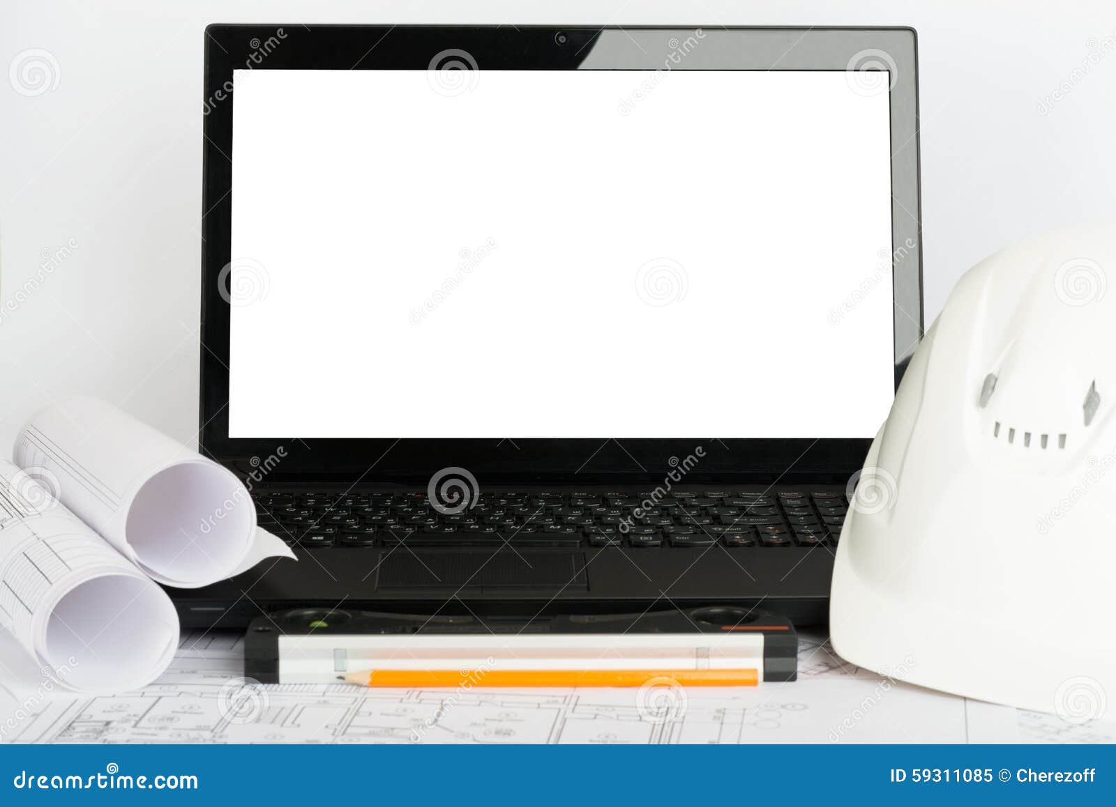 Drafts and Laptop with Blank Screen Stock Image - Image of computer ...