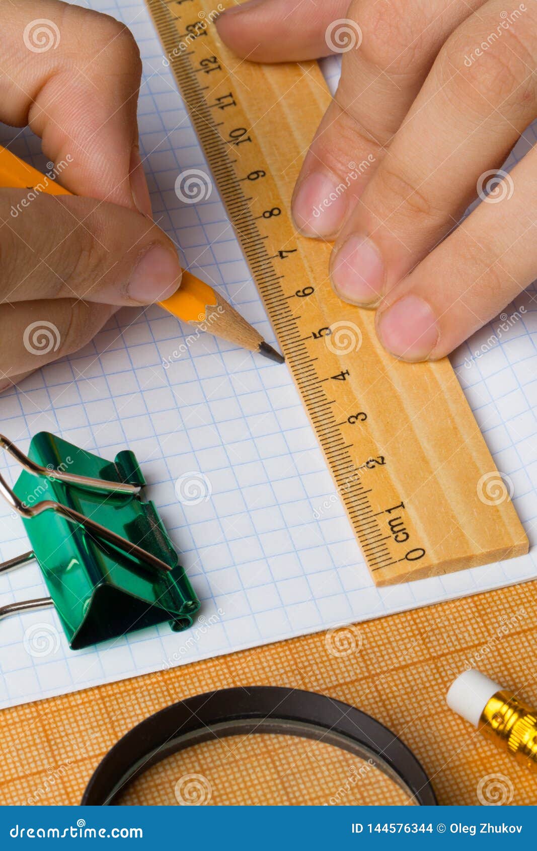 Draftsman draws on a ruler stock photo. Image of architecture - 144576344