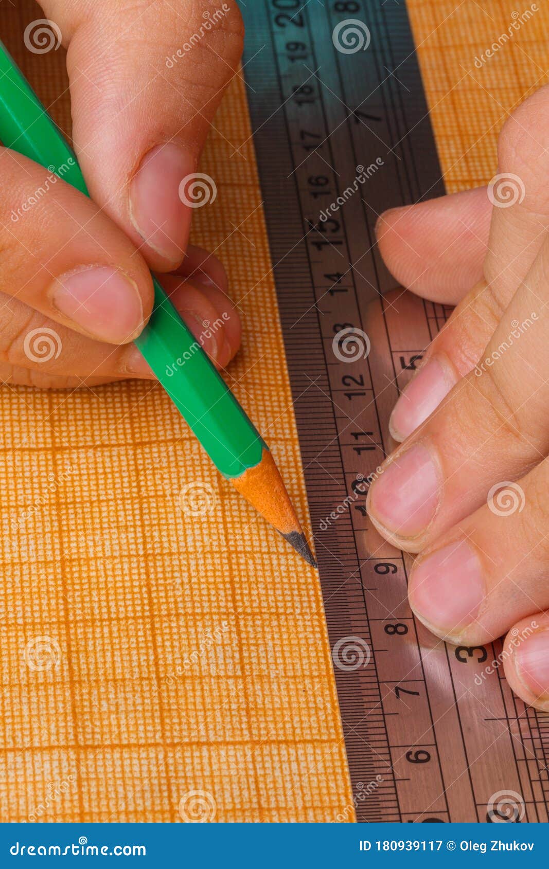 Draftsman draws on a ruler stock image. Image of school - 180939117