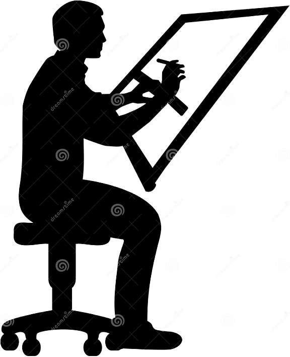 Draftsman. Man at the Drawing Board Stock Vector - Illustration of logo ...