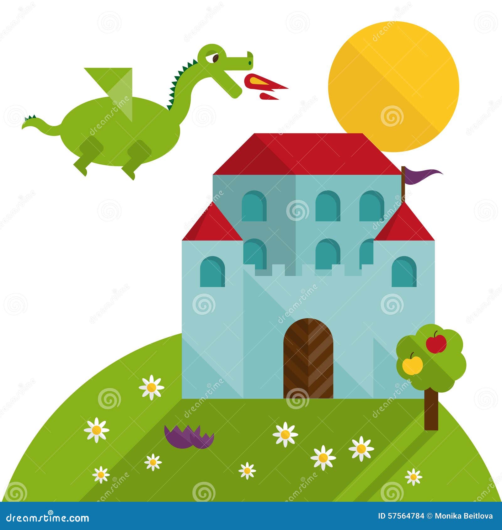 Dragón y castillo planos ilustración del vector. Ilustración de ...