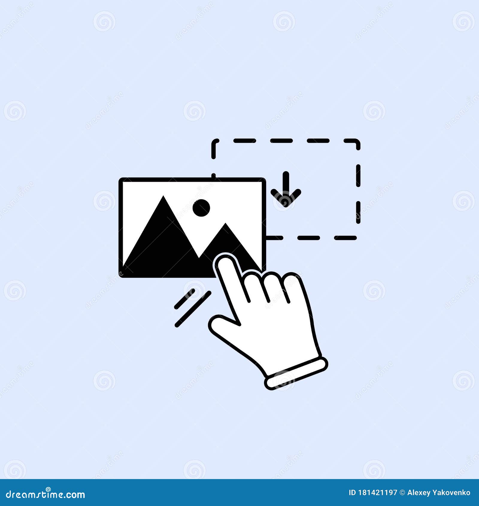 Drag and Drop Image, Photo, Picture Icon with Hand on Isolated ...