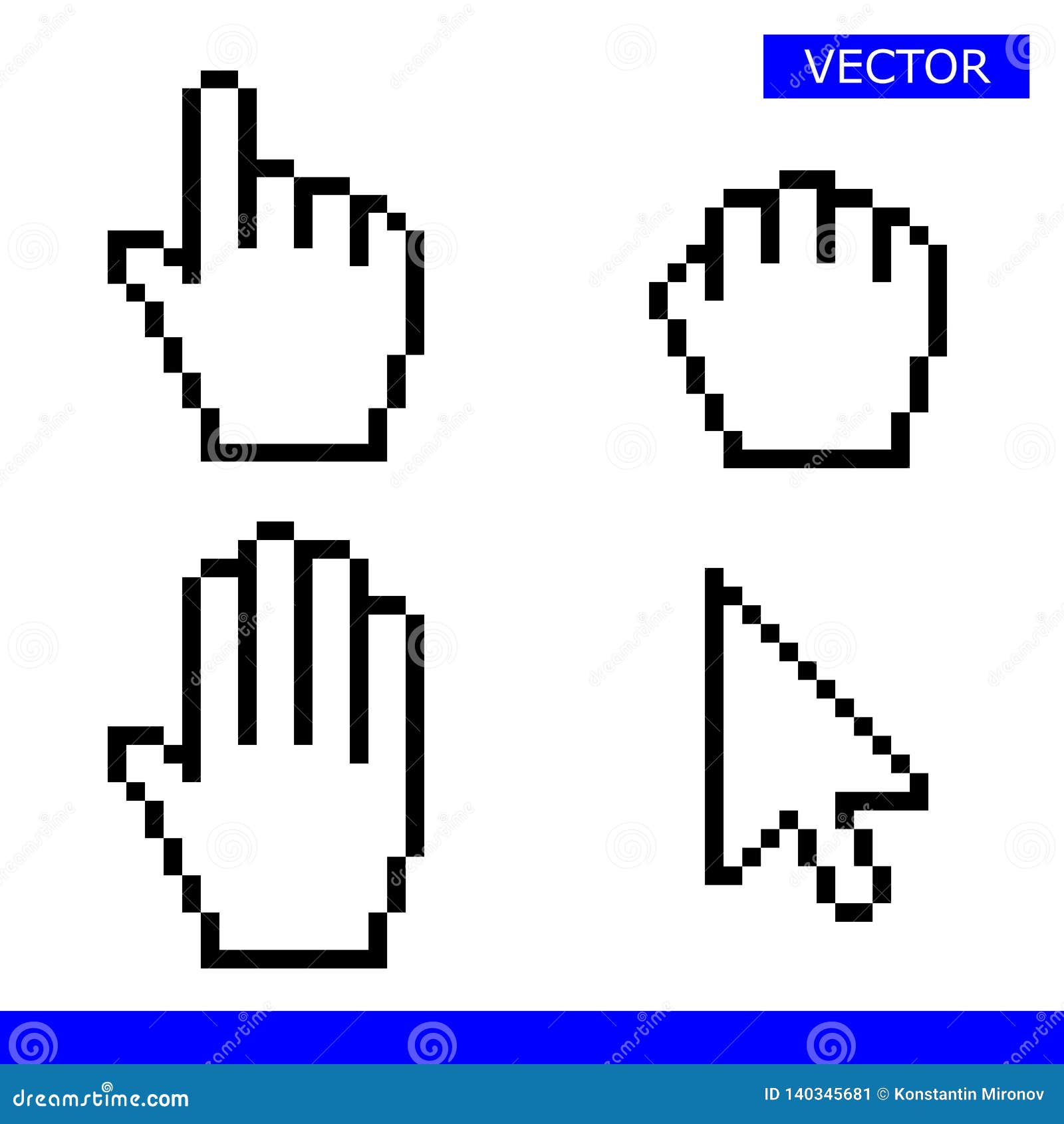 Hand Cursors Icon White Vector Illustration Set. Stock Vector ...