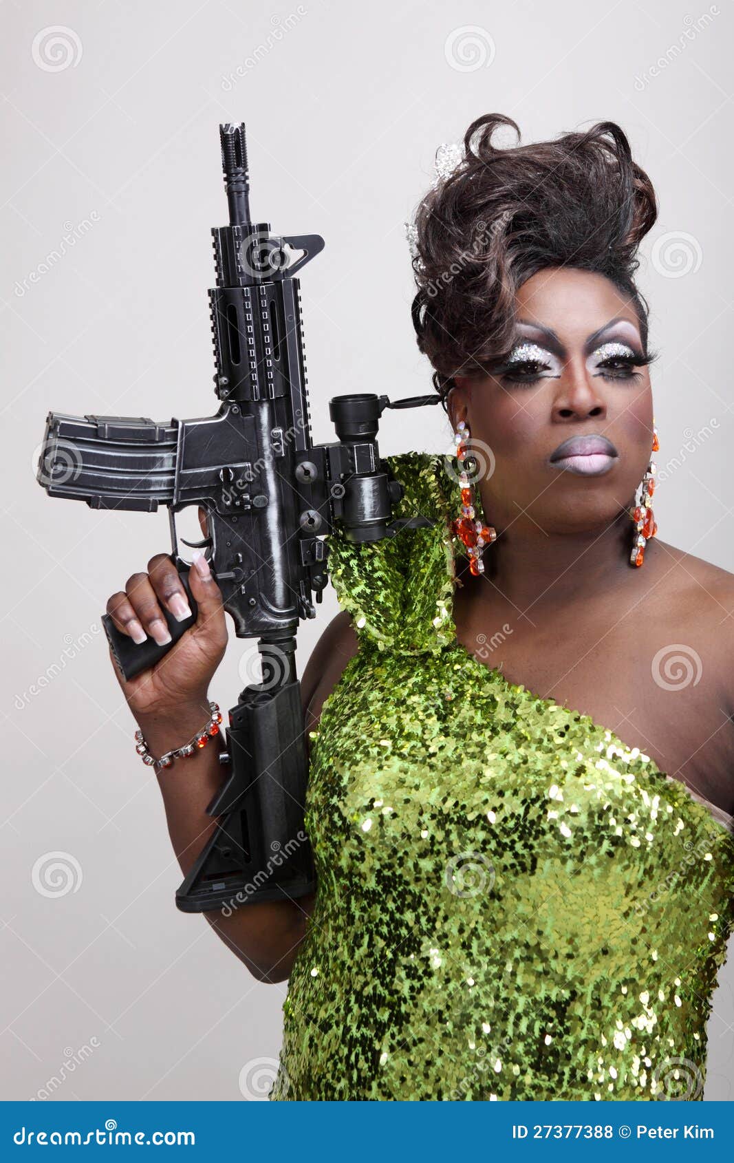 Drag queen with gun stock photo. Image of sequin, black - 27377388