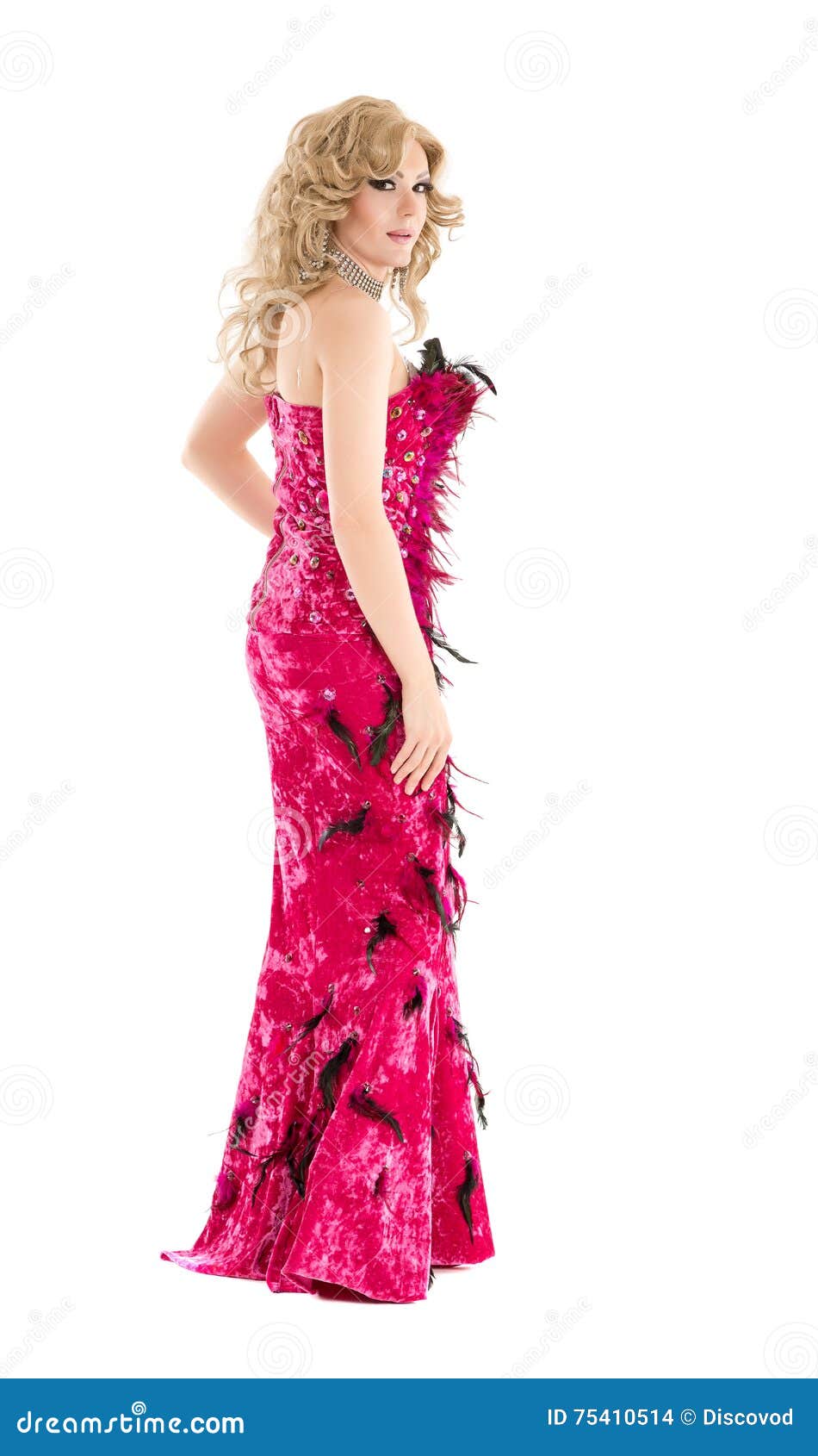 Drag Queen in Red Evening Dress Performing Stock Photo - Image of smile ...
