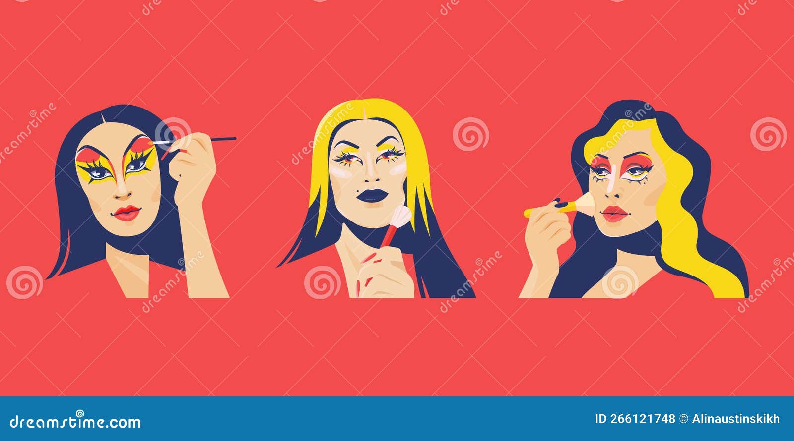 Drag Queens Apply Makeup Set Of Vector Portraits Stock Vector Illustration Of Fashion Apply