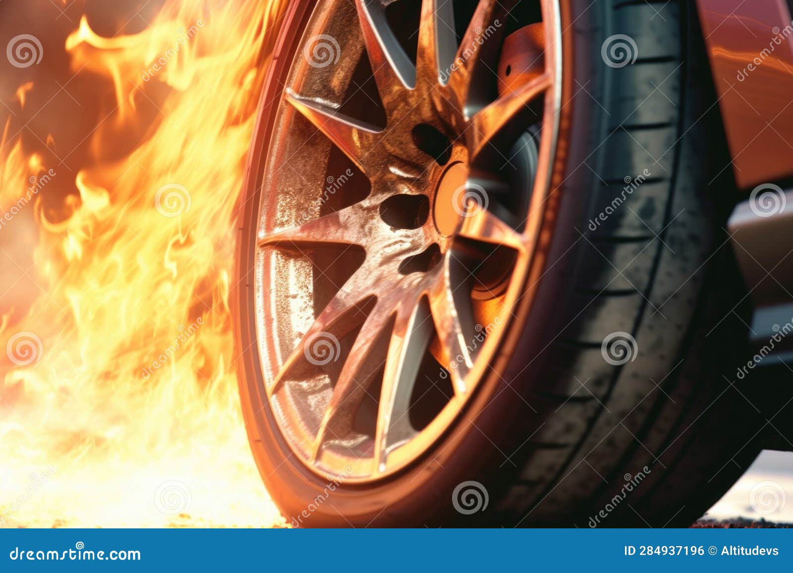 Drag Race Car Wheel Burning Rubber Close-up Stock Illustration ...