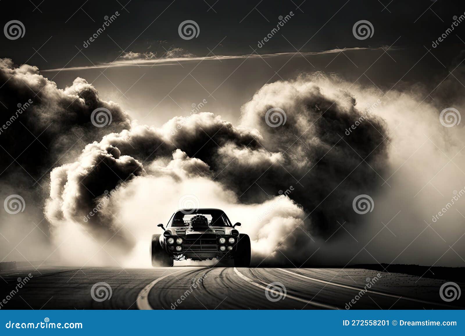 Drag Racer Accelerating, Leaving Clouds of Smoke and Rubber on the ...