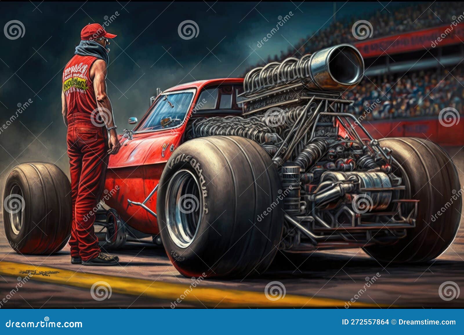 A Drag Racer, Ready and Revving Its Engine, Waiting for the Start of a ...