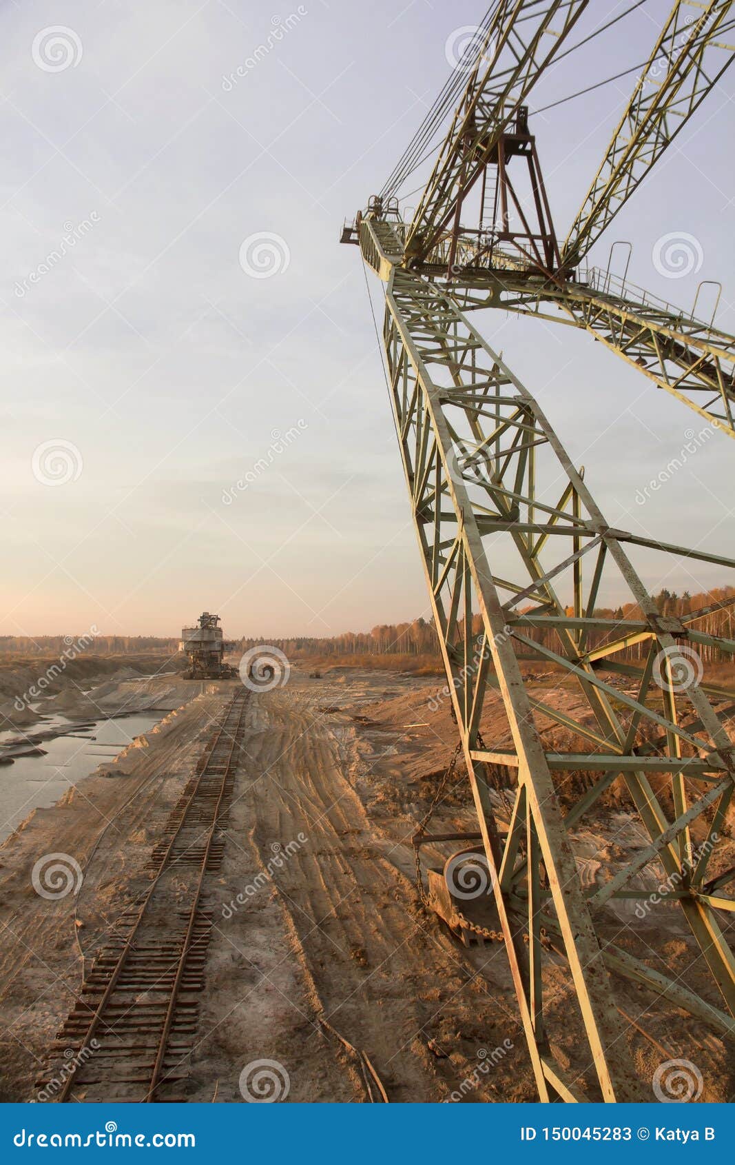 A Dragline Excavator and a Stacker in a Sand Quarry. Old Abandoned ...