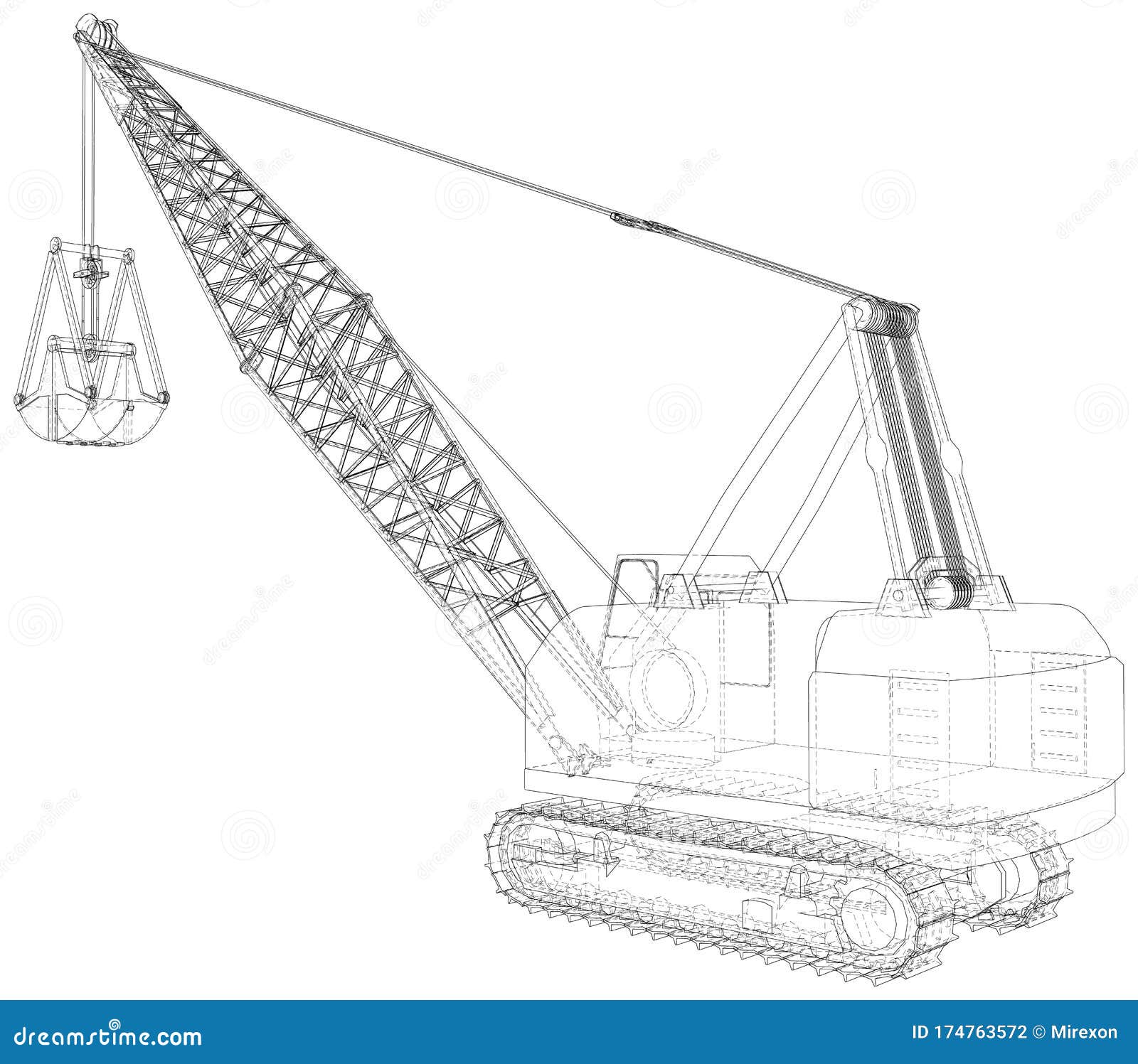 Dragline Walking Excavator with a Ladle. Vector Illustration. Vector ...