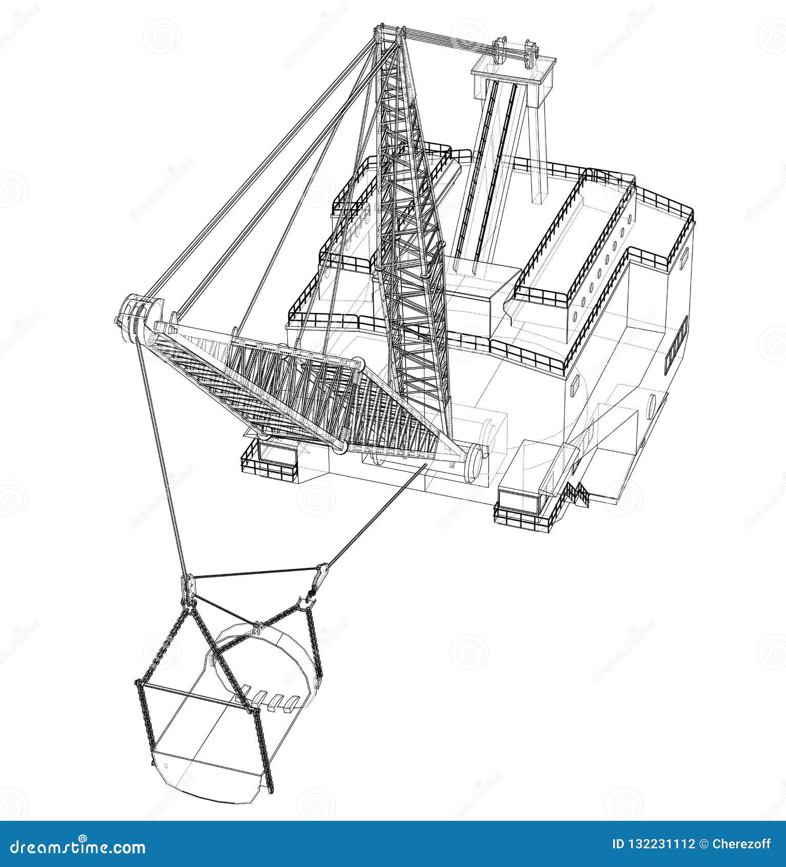 Dragline Walking Excavator. Vector Stock Vector - Illustration of ...