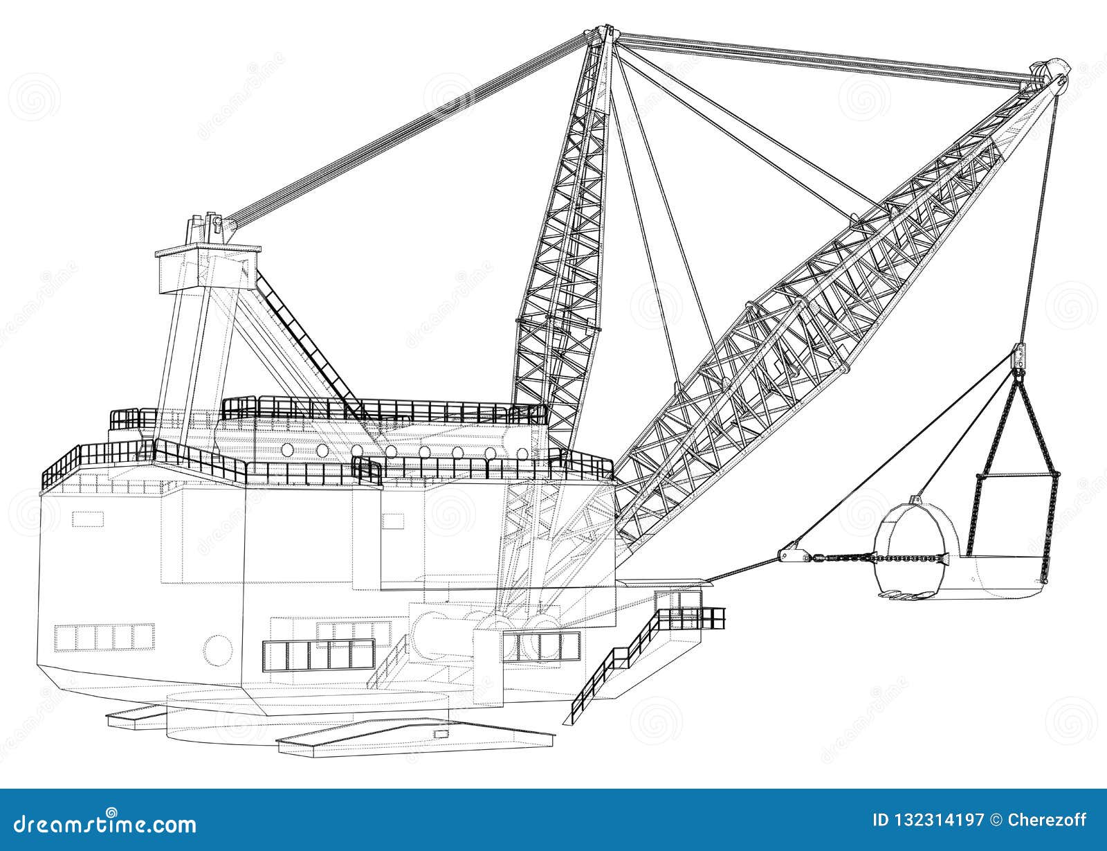 Dragline Walking Excavator. Vector Stock Vector - Illustration of boom ...