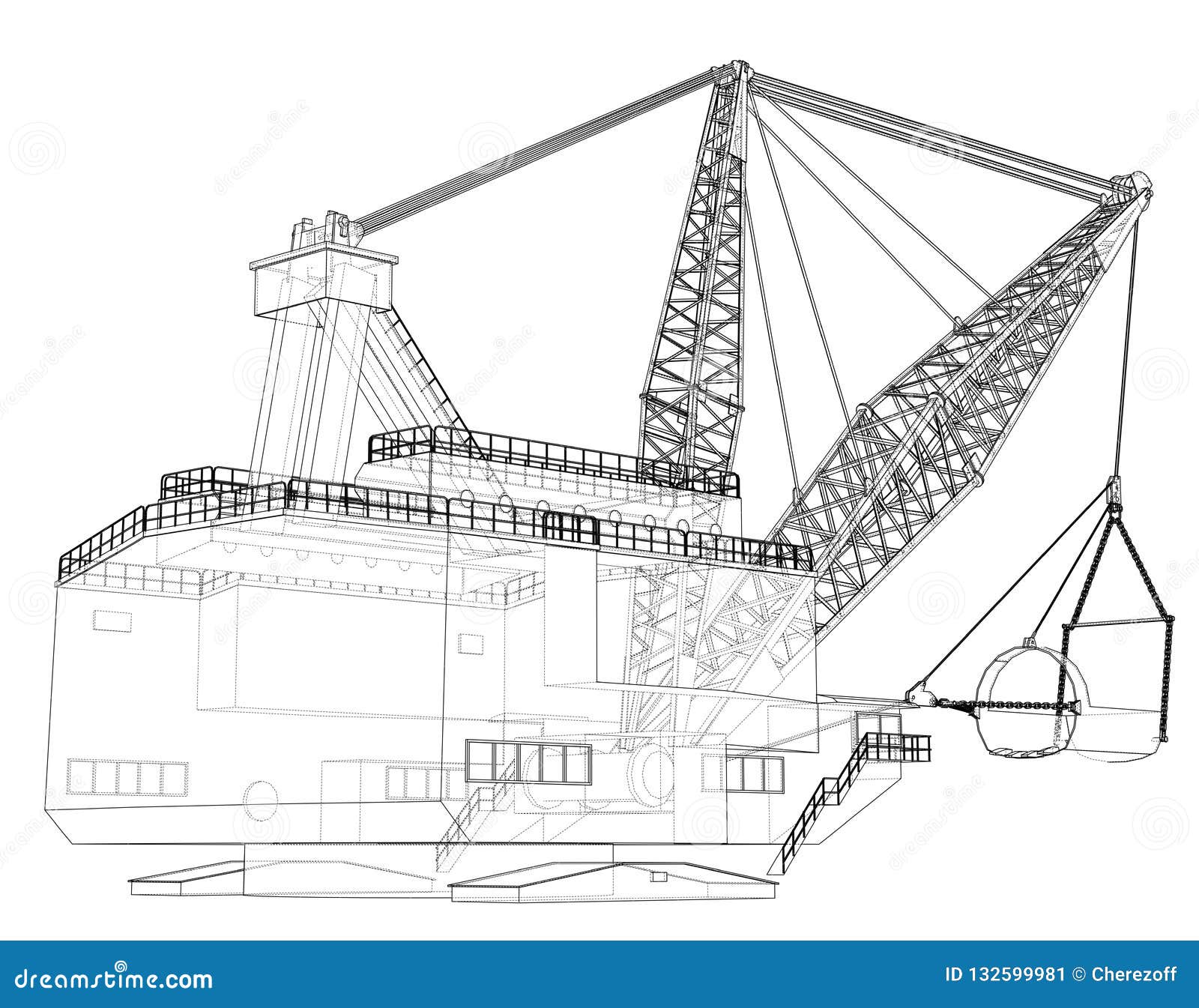 Dragline Walking Excavator. Vector Stock Vector - Illustration of heap ...