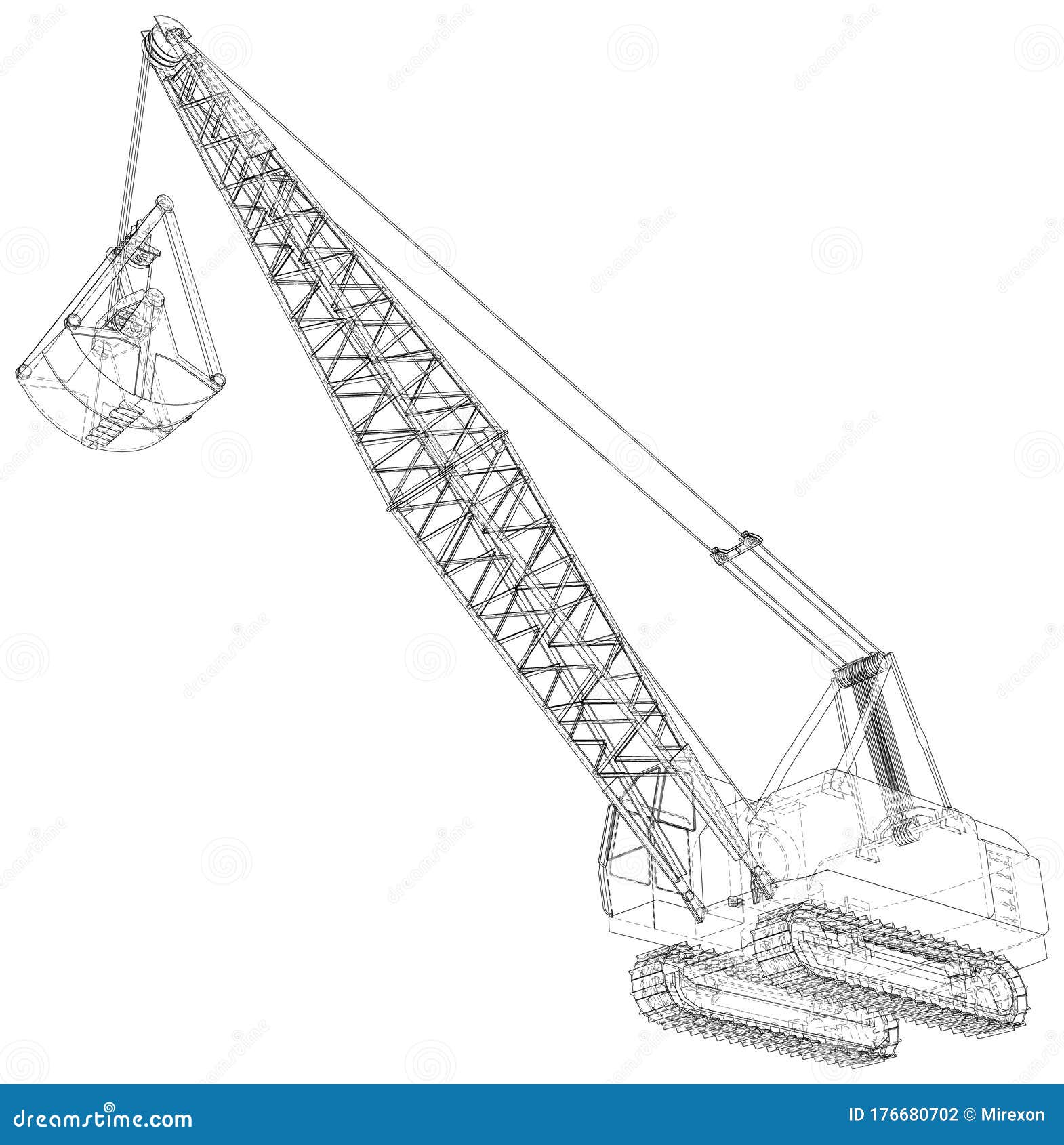 Dragline Walking Excavator. Vector Rendering of 3d. Wire-frame Style ...