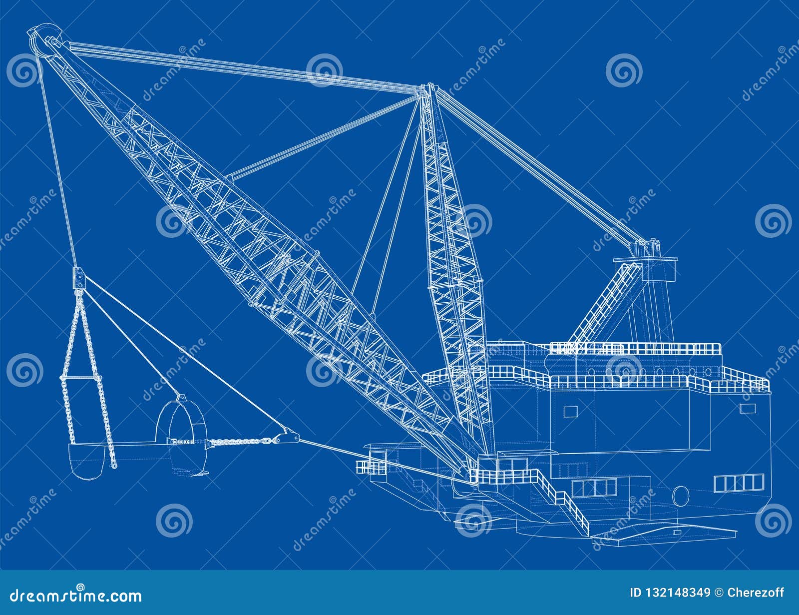 Dragline Walking Excavator. Vector Stock Vector - Illustration of chain ...