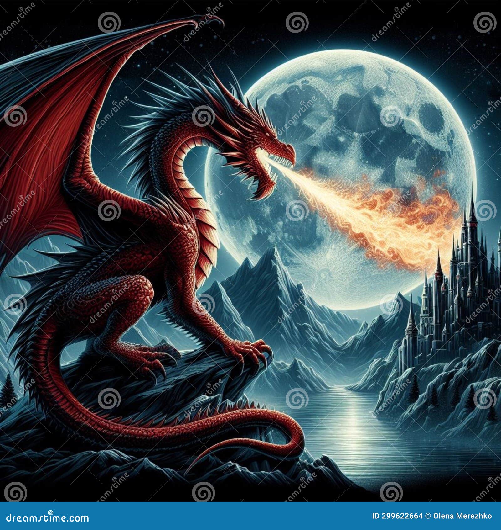 Dragon Against the Background of the Moon Stock Illustration ...