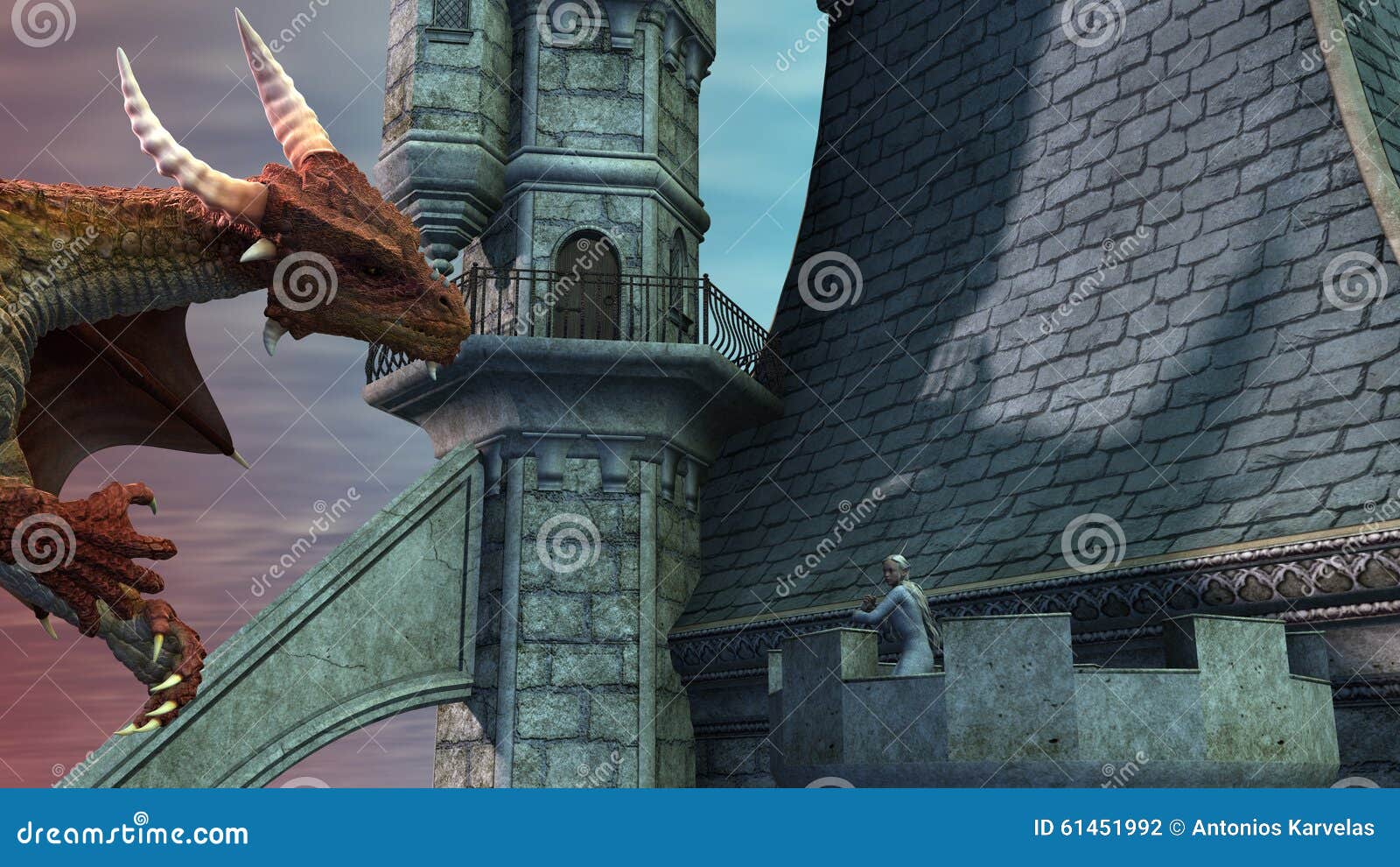 Dragon Attacking the Castle Stock Illustration - Illustration of evil ...