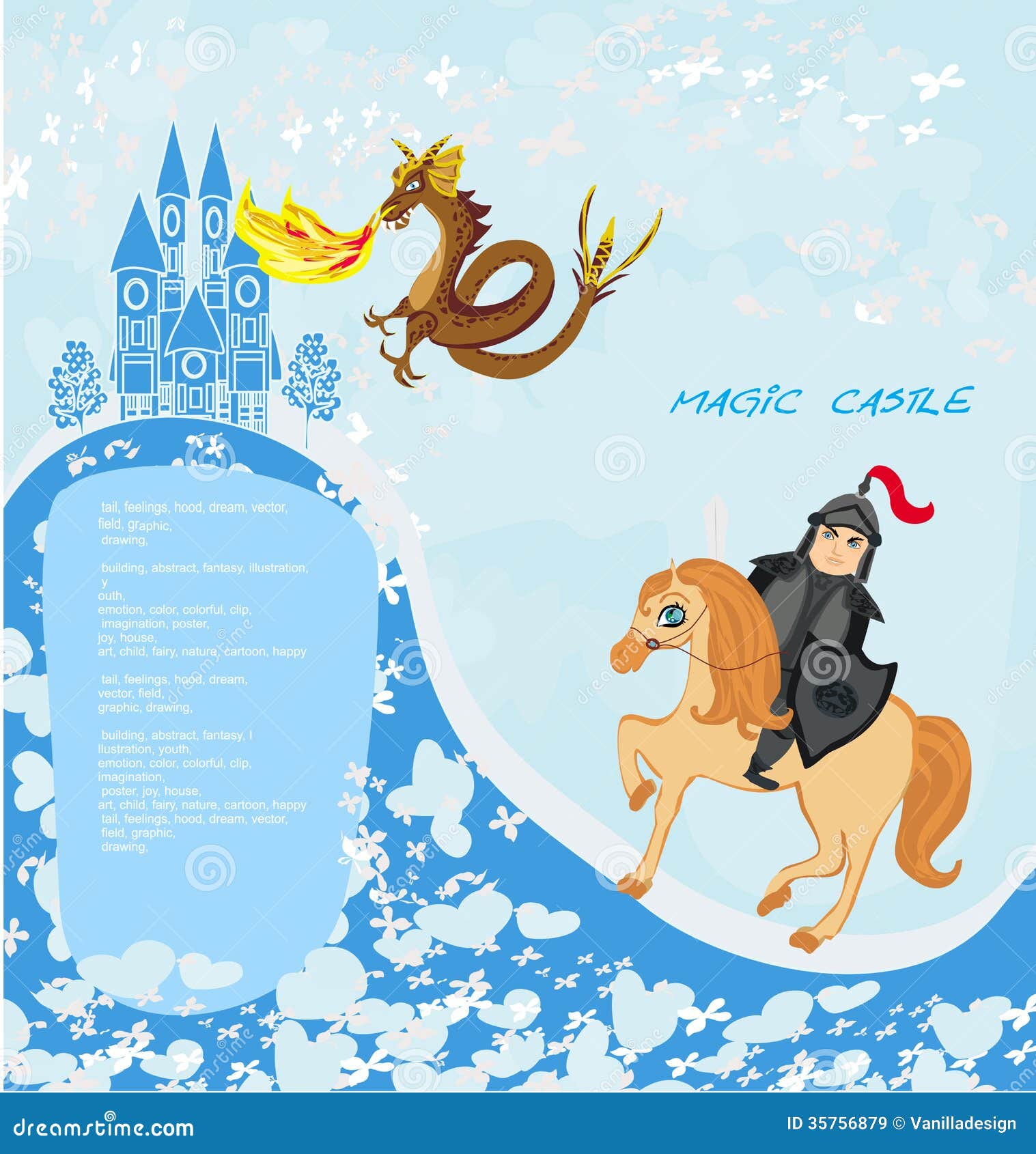 Dragon attacks the castle stock vector. Illustration of royalty - 35756879