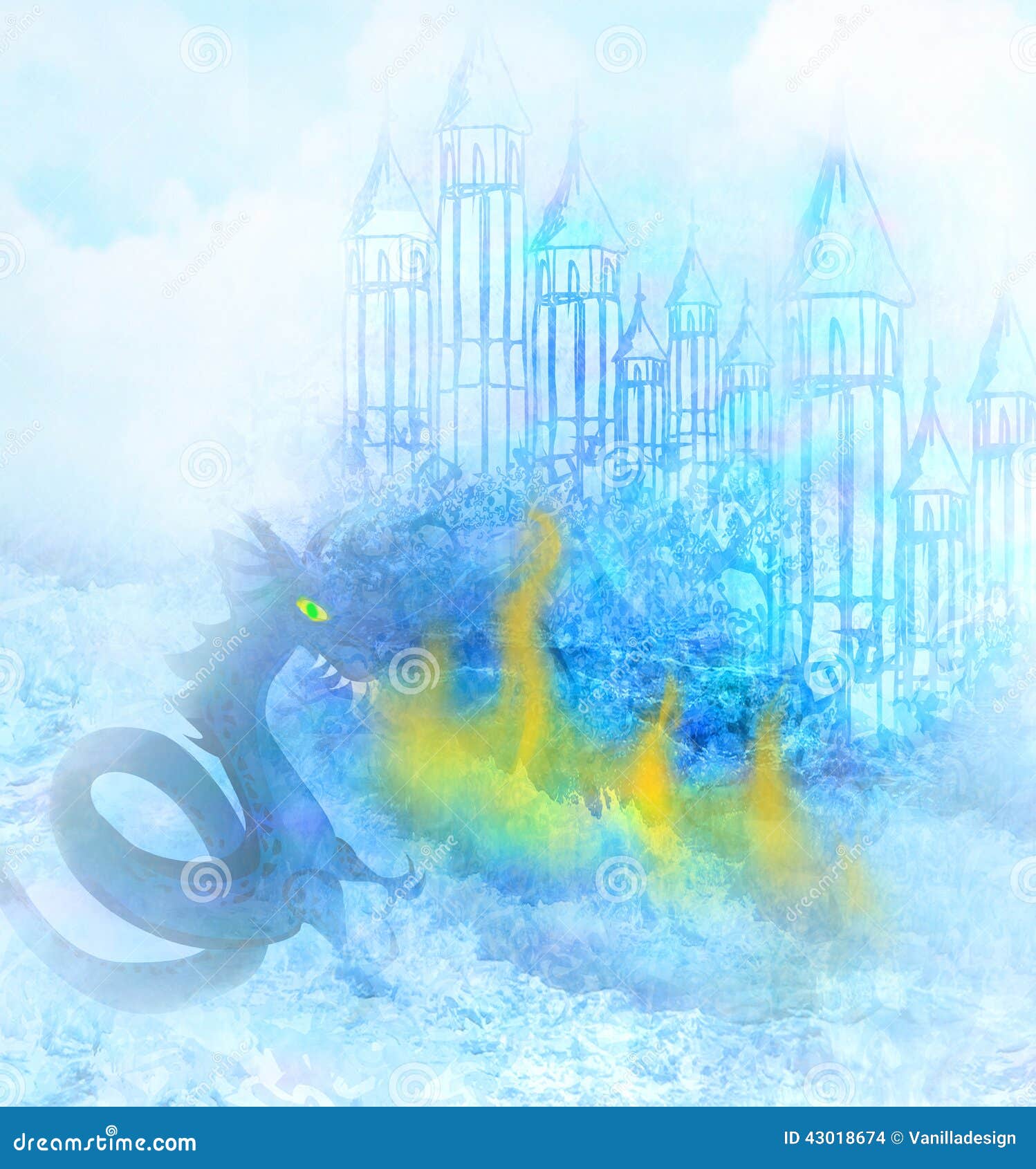 Dragon attacks the castle stock illustration. Illustration of fighting ...