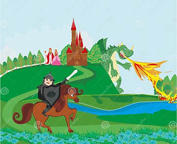 Dragon attacks the kingdom stock vector. Illustration of building ...