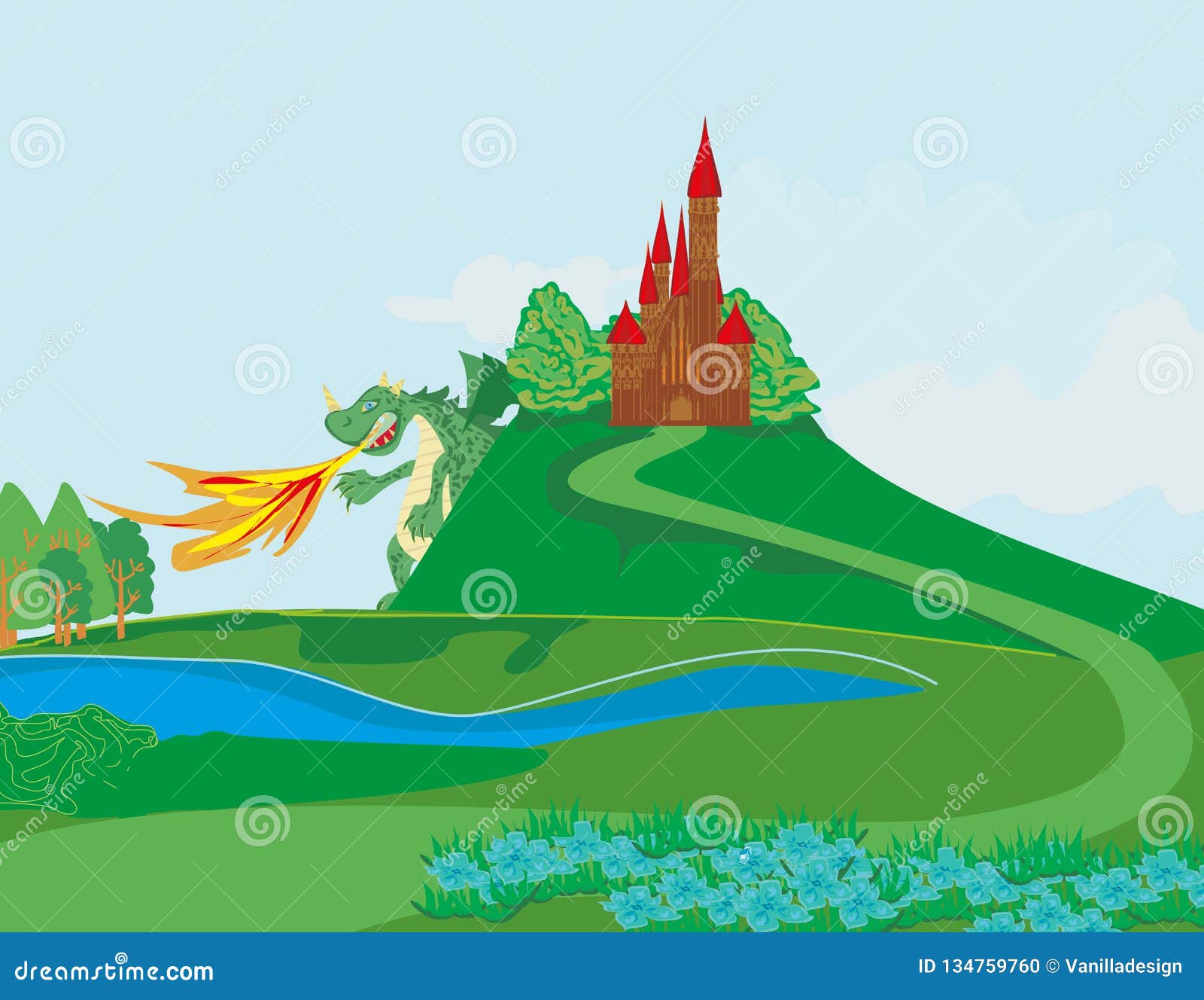 Dragon attacks the kingdom stock vector. Illustration of comics - 134759760