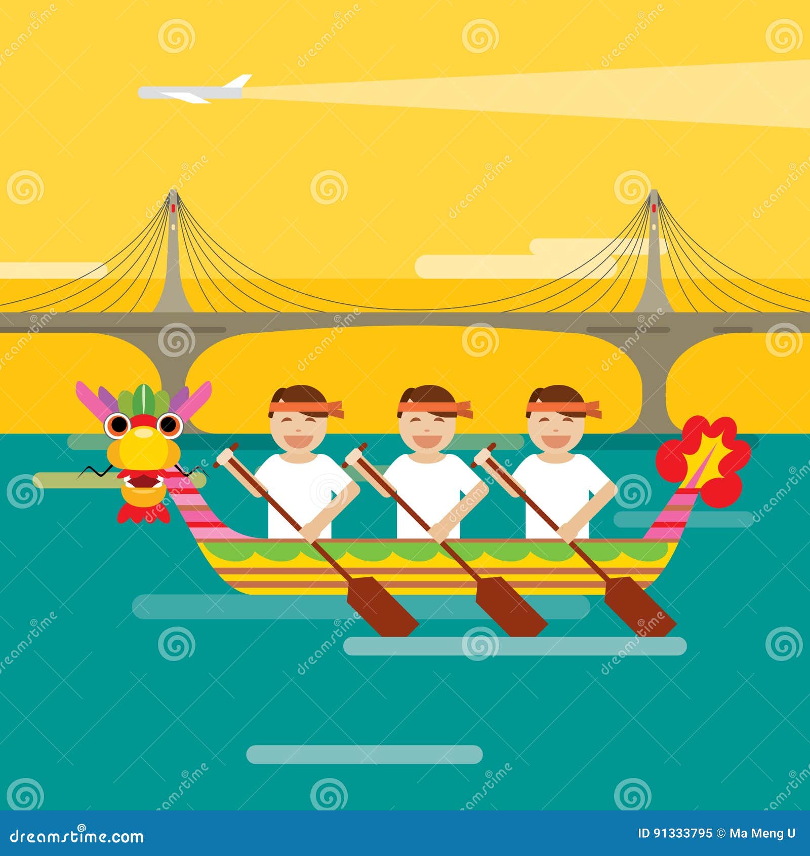 Dragon Boat on the Sea in Flat Design Style Stock Vector - Illustration ...