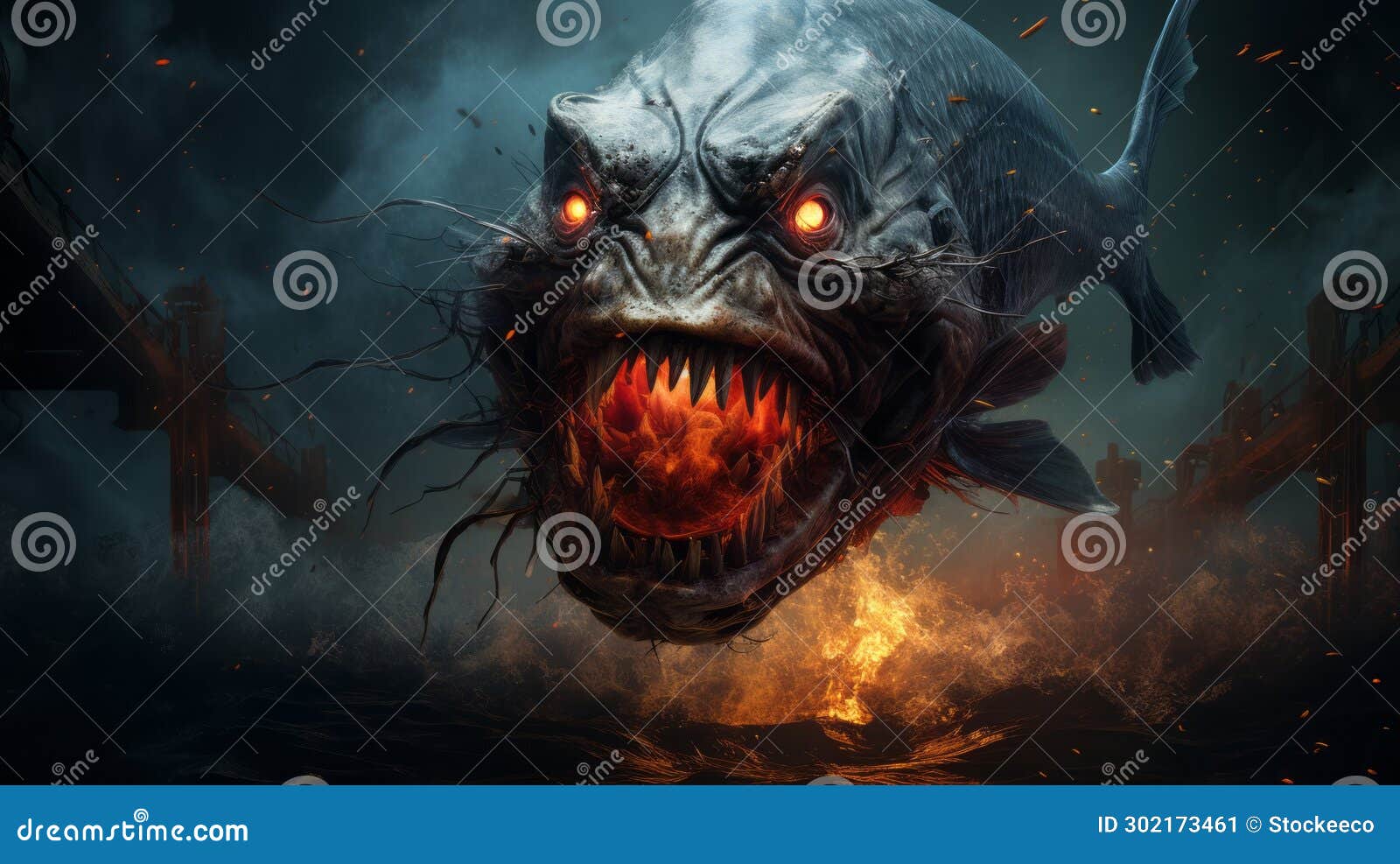 Fish from Hell: Realistic Underwater Creature with Fire Stock ...
