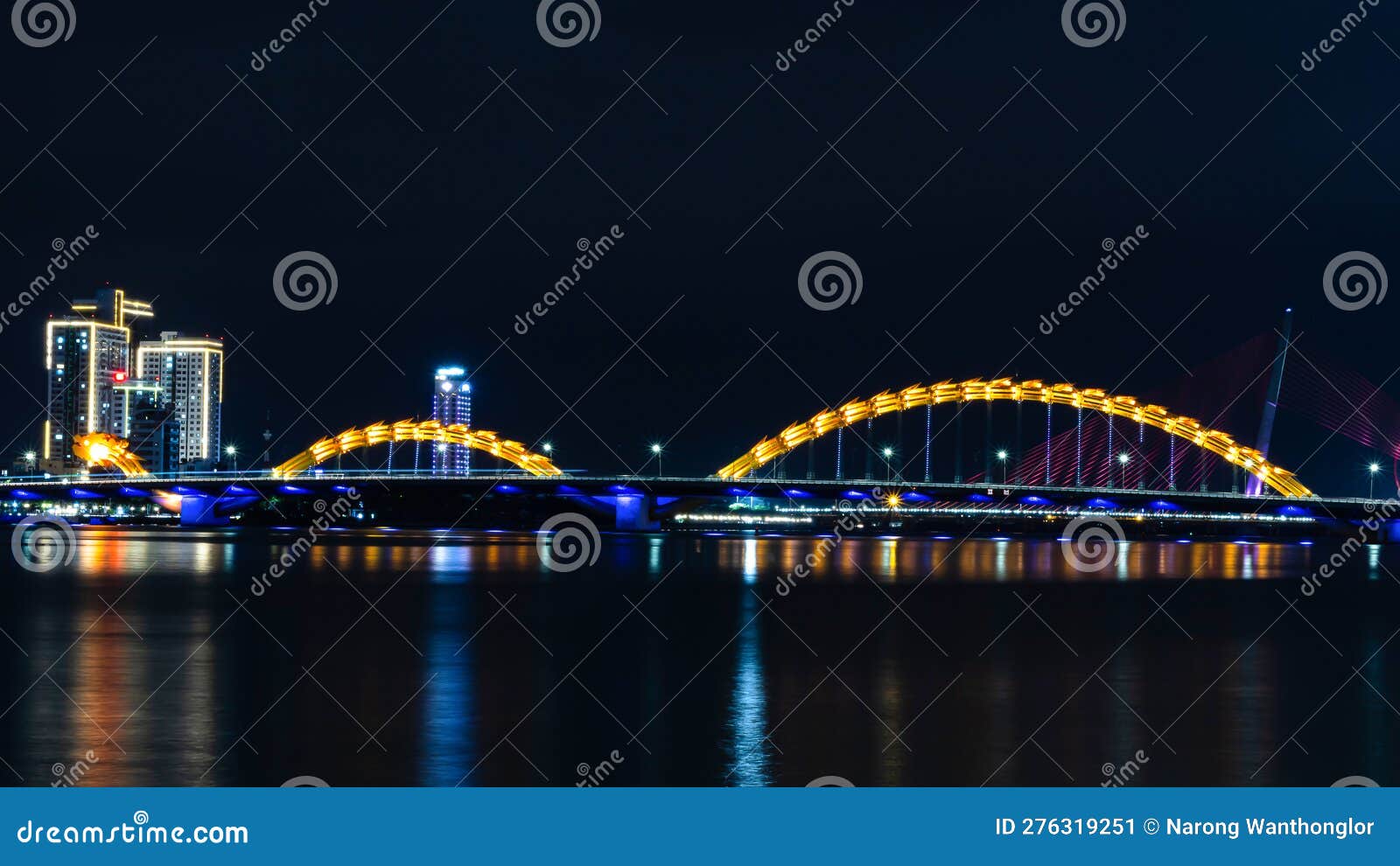 Dragon Bridge in Da Nang City at Night Stock Image - Image of darkness ...
