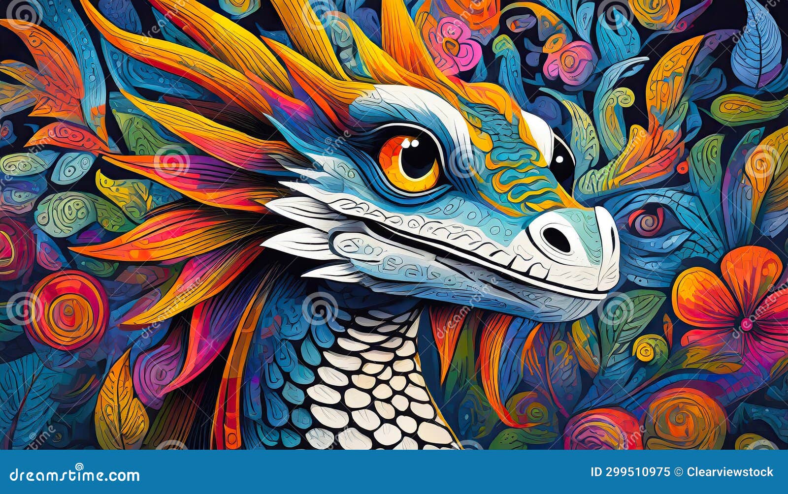 Dragon Bright Colorful and Vibrant Poster Illustration Stock ...